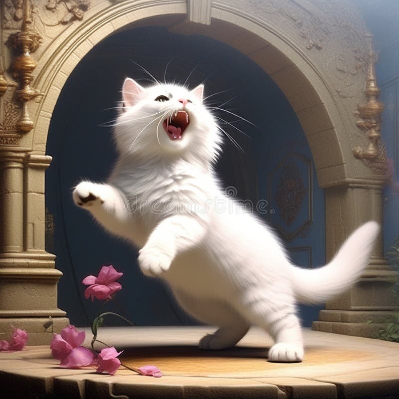 A Mischievous Cat Striking a Playful Pose with an Arched Back and ...