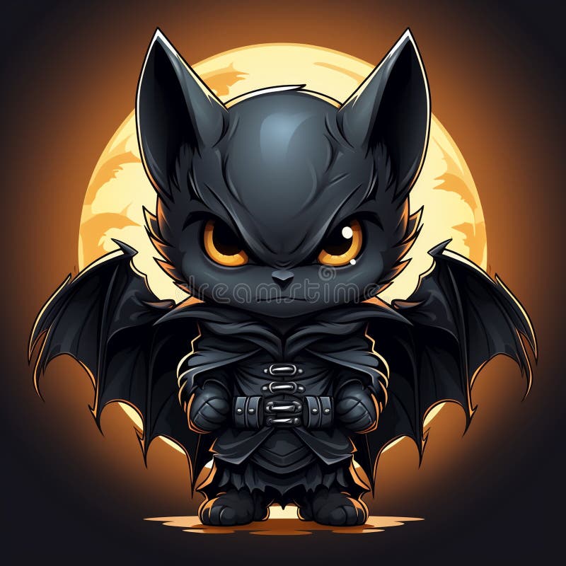 Mischievous Chibi Black Bat Ready To Spook Isolated Halloween Mascot ...