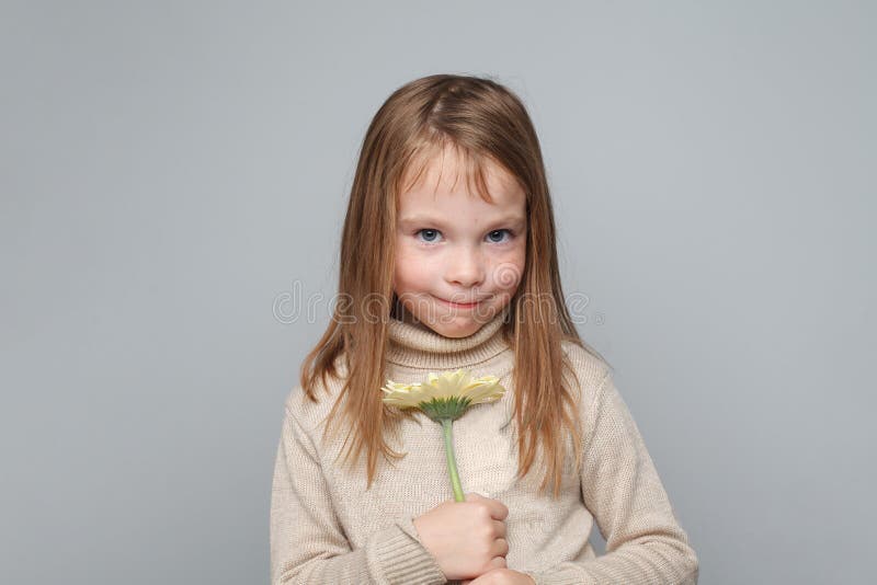 Mischievous Child Girl with Flower, Portrait Stock Image - Image of ...