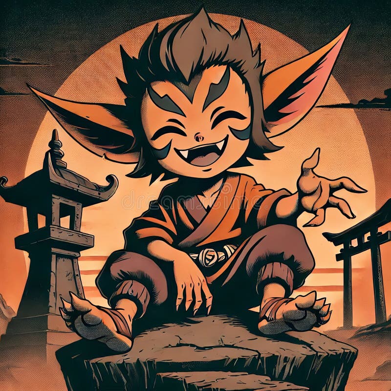 Mischievous Demon Sitting at Sunset Stock Illustration - Illustration ...