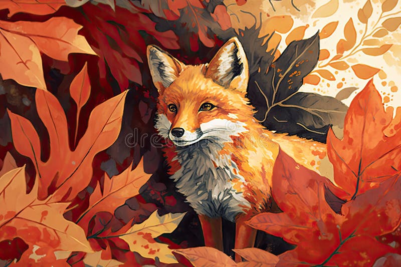 A Mischievous Fox Playing in the Leaves, with a Watercolor Background ...
