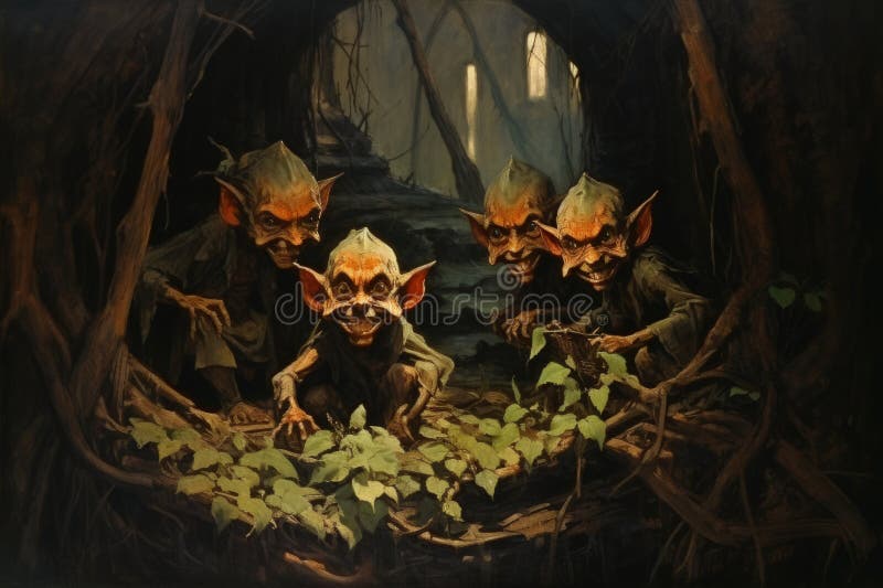 Mischievous Goblins Lurking in Shadowy Corners - Generative AI Stock ...
