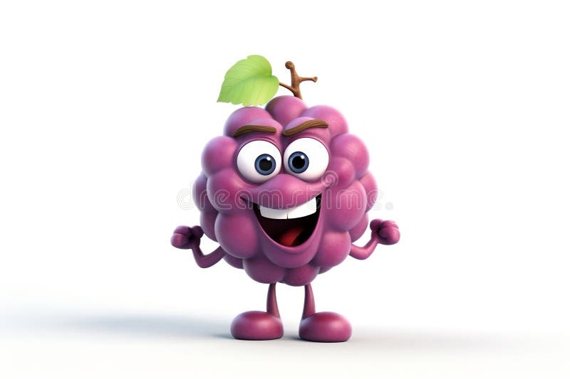 Mischievous Grape Cartoon Character in 3D with Playful Expression on ...