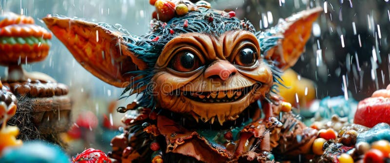 Mischievous Gremlin in Colorful Fantasy Market Scene Stock Photo ...
