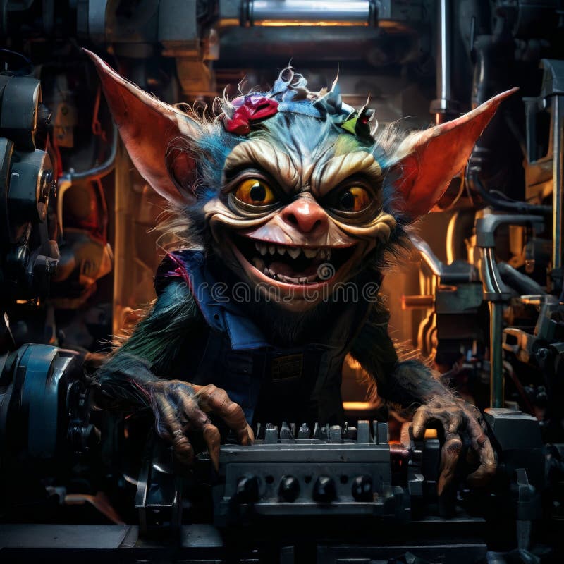 Mischievous Gremlin Tinkering with Machinery in a Dark Workshop Stock Photo - Image of eerie ...