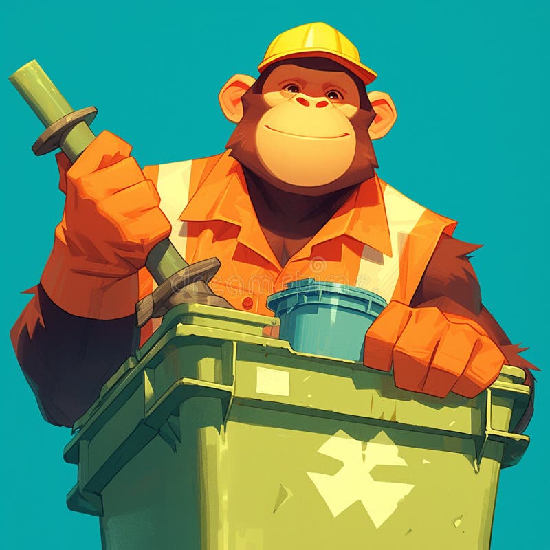 A Mischievous Monkey Sanitation Worker Cartoon Style Stock Vector ...