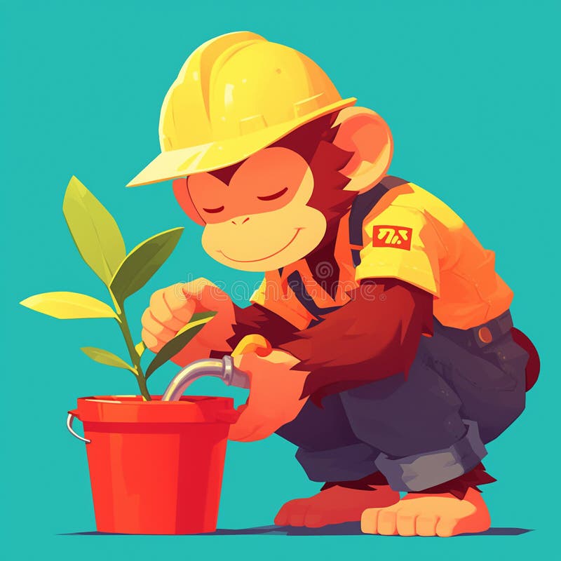A Mischievous Monkey Sanitation Worker Cartoon Style Stock Vector ...