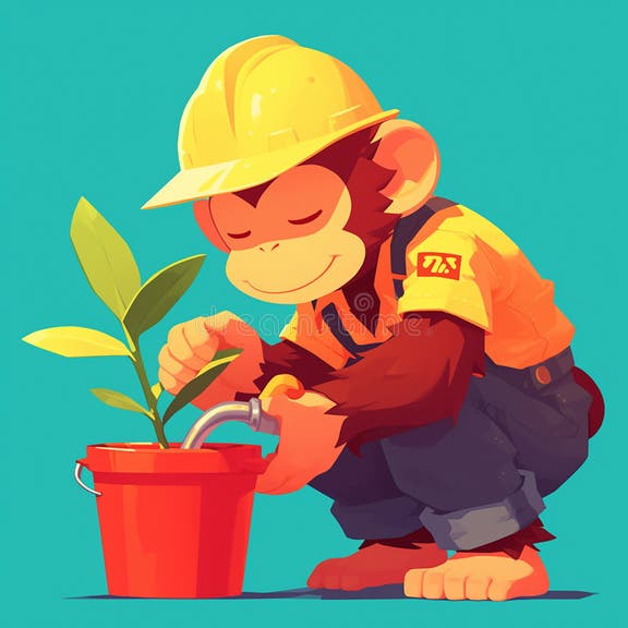 A Mischievous Monkey Sanitation Worker Cartoon Style Stock Vector ...