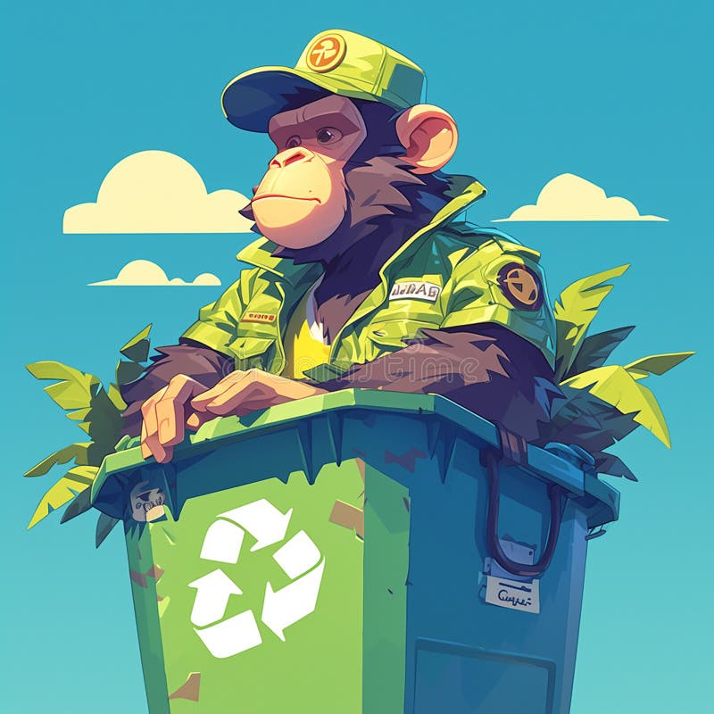 A Mischievous Monkey Sanitation Worker Cartoon Style Stock Vector ...