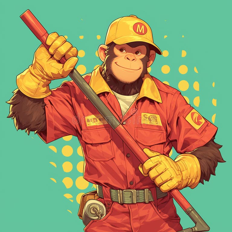 A Mischievous Monkey Sanitation Worker Cartoon Style Stock Vector ...