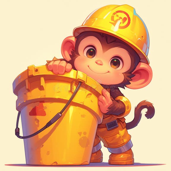 A Mischievous Monkey Sanitation Worker Cartoon Style Stock Vector ...