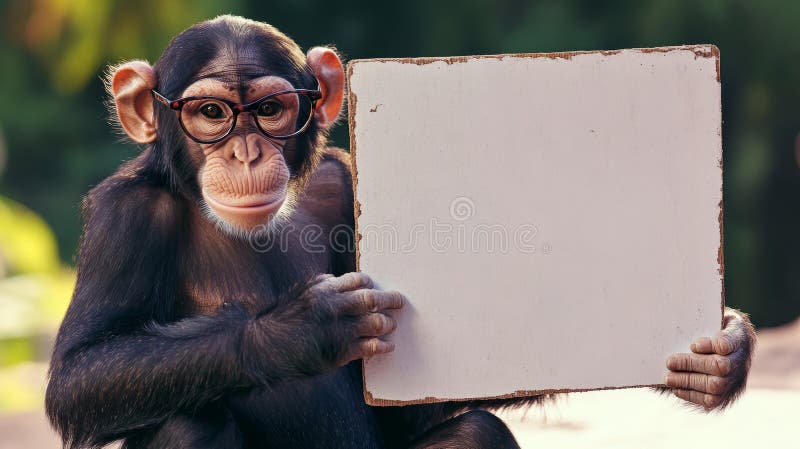 Mischievous Monkey in Specs a Blank Sign for Your Message Stock ...
