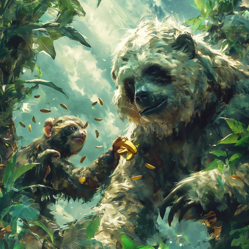 A Mischievous Monkey, Stealing Bananas from a Sloth S Stash, AI ...