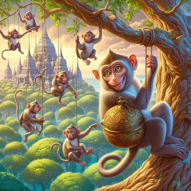 Mischievous Monkey Swinging from Tree To Tree Stock Photo - Image of ...