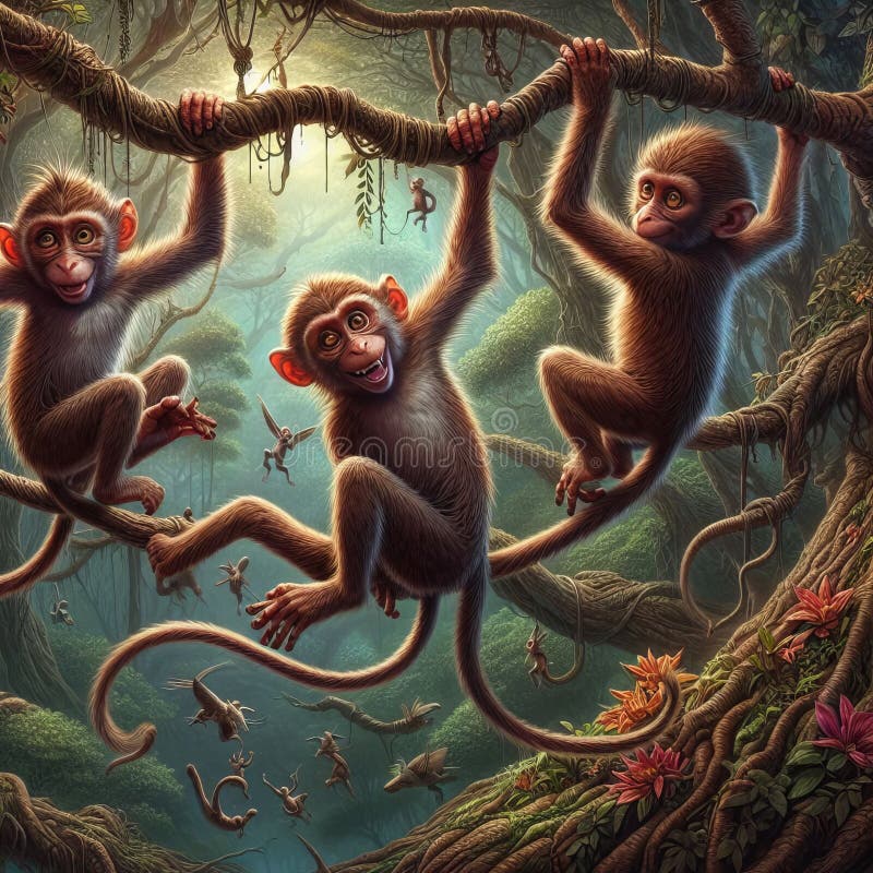 Mischievous Monkey Swinging from Tree To Tree Stock Image - Image of ...