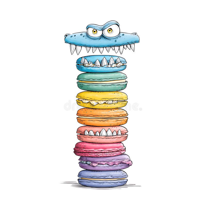A Mischievous Monsters Colorful Macaron Stack a Fun Illustration ...
