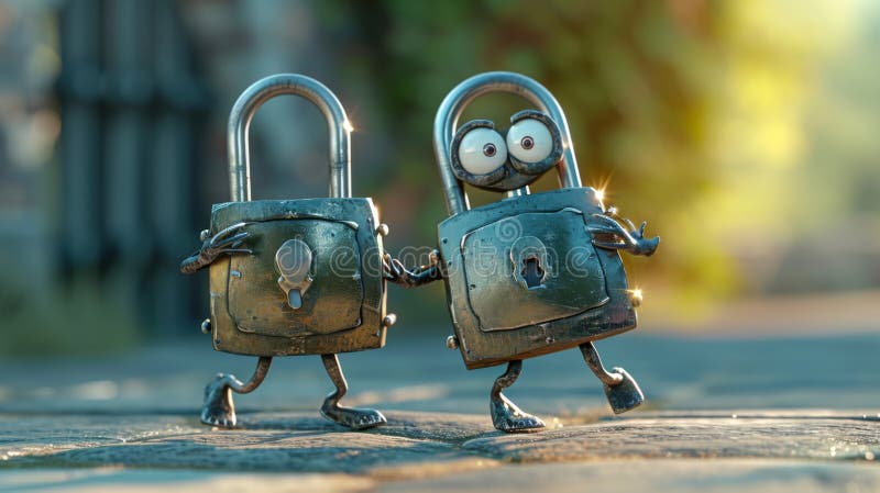 A Mischievous Padlock Sneaking Up Behind Another Trying To Peek at ...