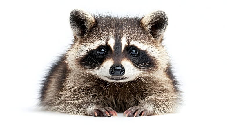 Mischievous Raccoon Isolated on White Background Playfully Exploring ...