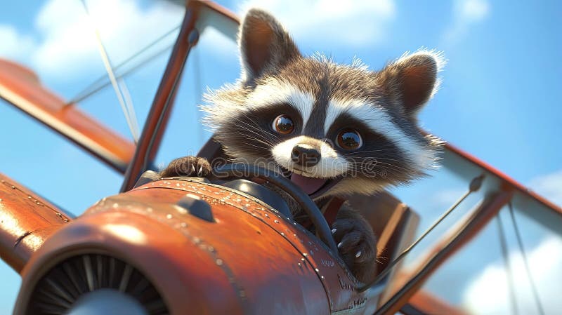 A Mischievous Raccoon Pilots a Toy Plane, Radiating Joy and Boundless ...