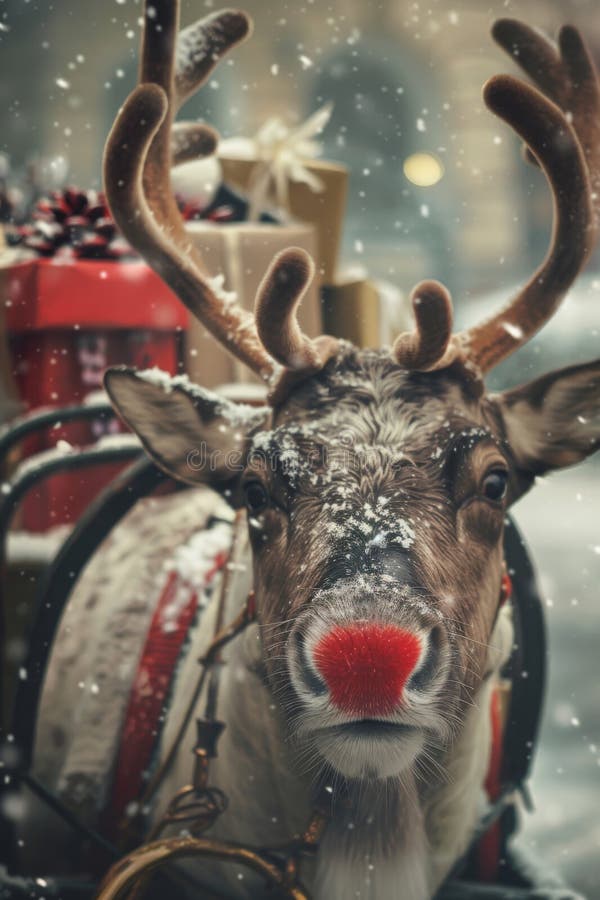 Mischievous Reindeer with Red Nose Stock Illustration - Illustration of ...