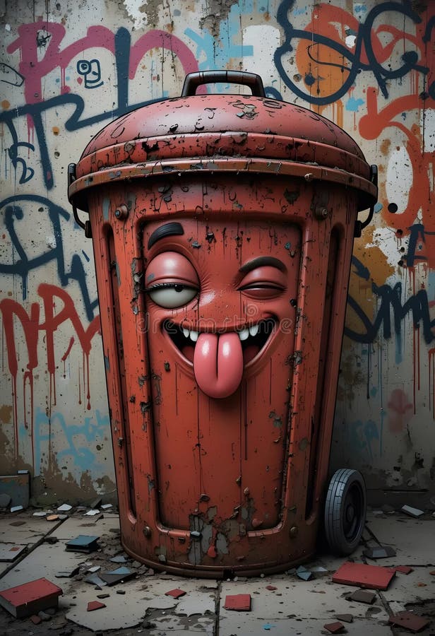 Mischievous Rusty Bin: a Whimsical 3D Render of a Playful Trash Can ...