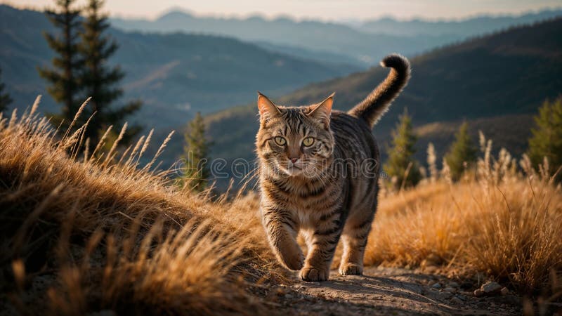 AI Generated Digital Art of a Cute Cat Walking on the Trail Stock Image ...