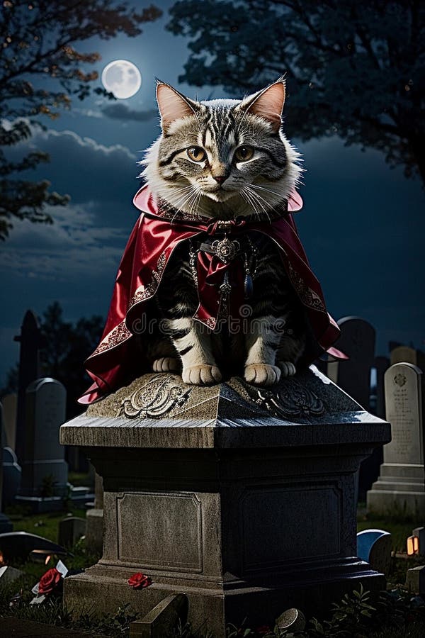 A Mischievous Vampire Cat Perches in the Cemetery. AI Generated Stock ...