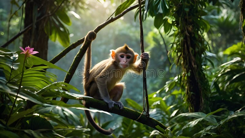 A mischievous young monkey stock illustration. Illustration of forest ...