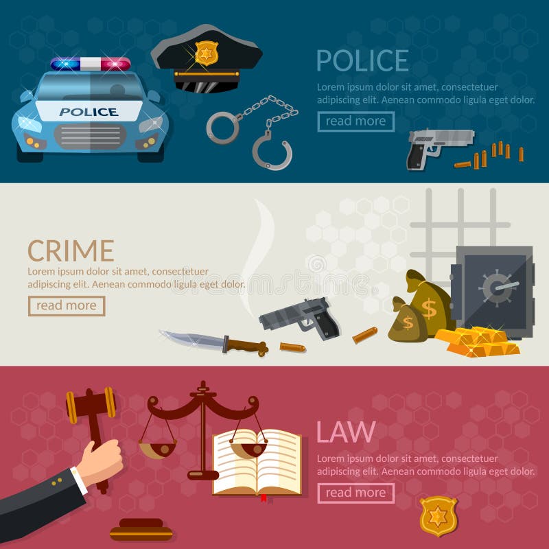 Misdaad En Straf De Banners Van Het Rechtvaardigheidssysteem Vector ...