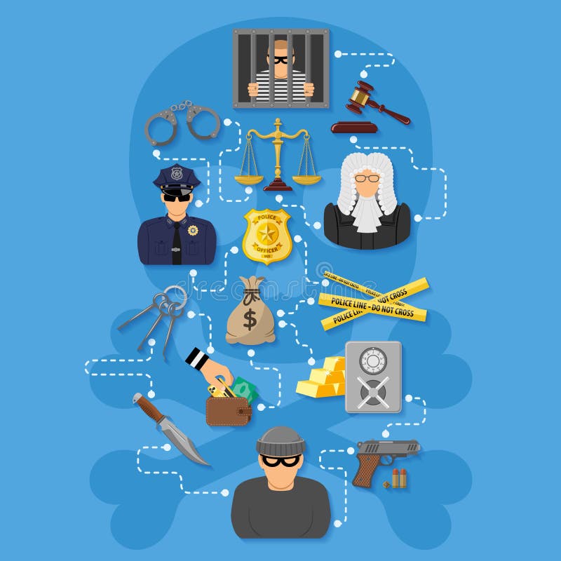 Misdaad En Straf De Reeks Van De Pictogrammensticker Vector Illustratie ...