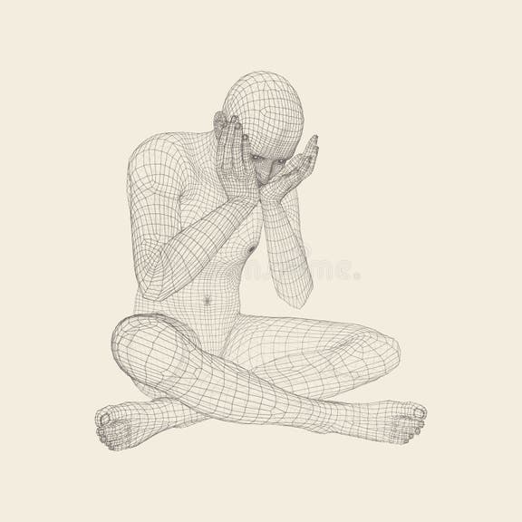 Miserable Depressed Man Sitting and Thinking. Man in a Thinker Pose. 3D ...