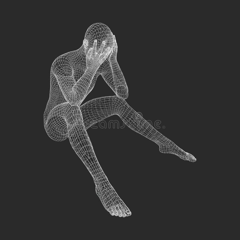 Miserable Depressed Man Sitting and Thinking. Man in a Thinker Pose. 3D ...