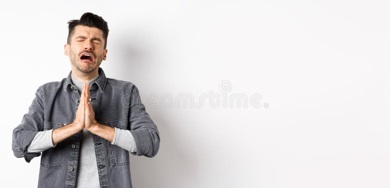 Miserable Man Begging for Help, Need Something and Crying, Pleading ...