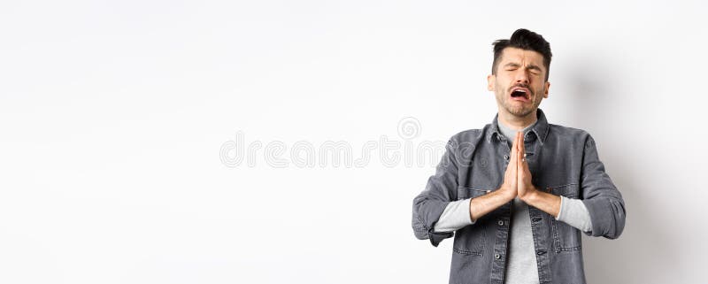 Miserable Man Begging for Help, Need Something and Crying, Pleading ...