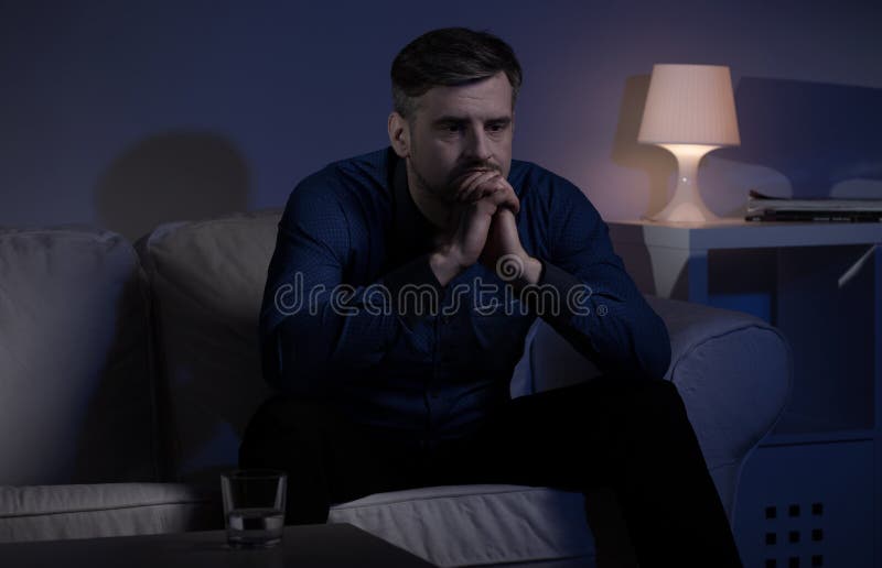 Miserable Man Unable To Sleep Stock Image - Image of room, home: 58746697