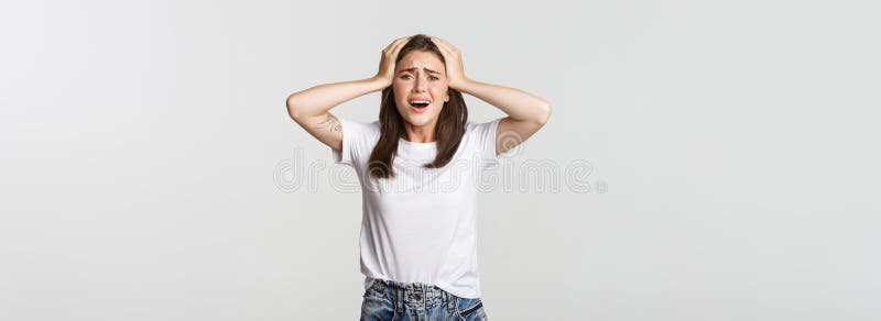 Miserable and Shocked Young Girl Panicking, Looking Alarmed Stock Image ...