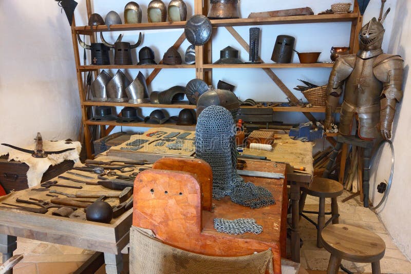 Miskolc, Hungary, May 27, 2019: Knight`s Blacksmith Workshop. Editorial ...