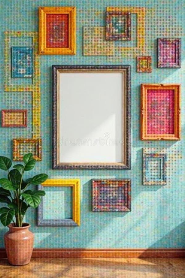 Mismatched Frames Create a Colorful Wall Display, Wall Art, Bright ...