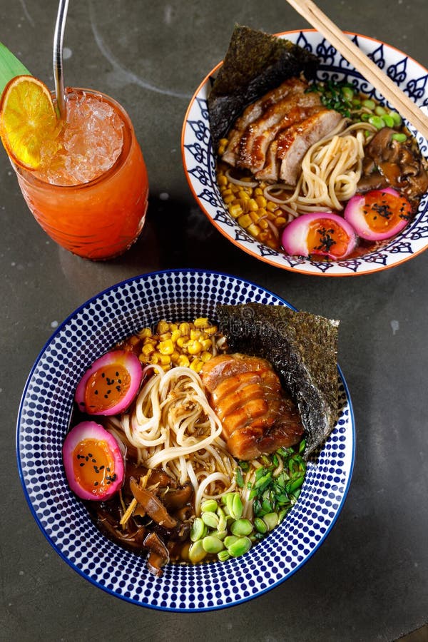Miso Soup with Eel Mushrooms Eggs Vegetables and Udon Noodles Stock ...