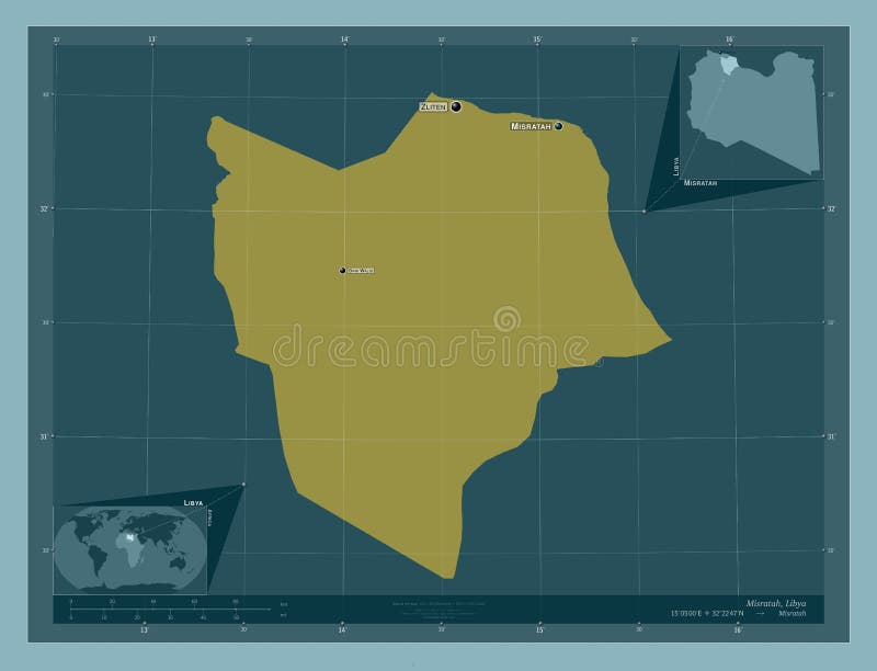 Misratah, Libya. Solid. Labelled Points of Cities Stock Illustration ...