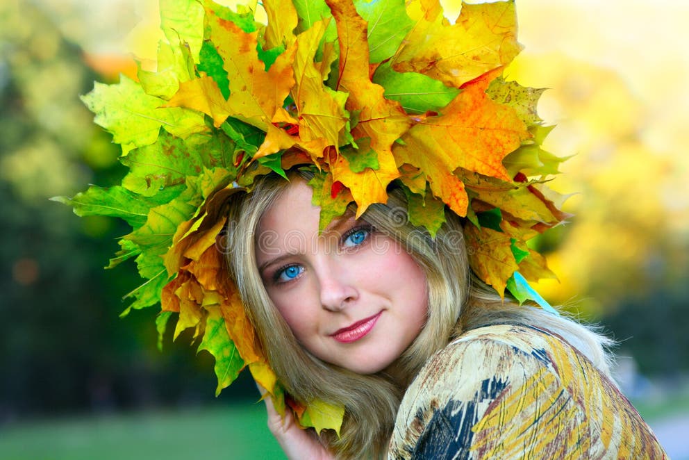 Miss Autumn stock image. Image of autumn, diadem, garland - 3261411