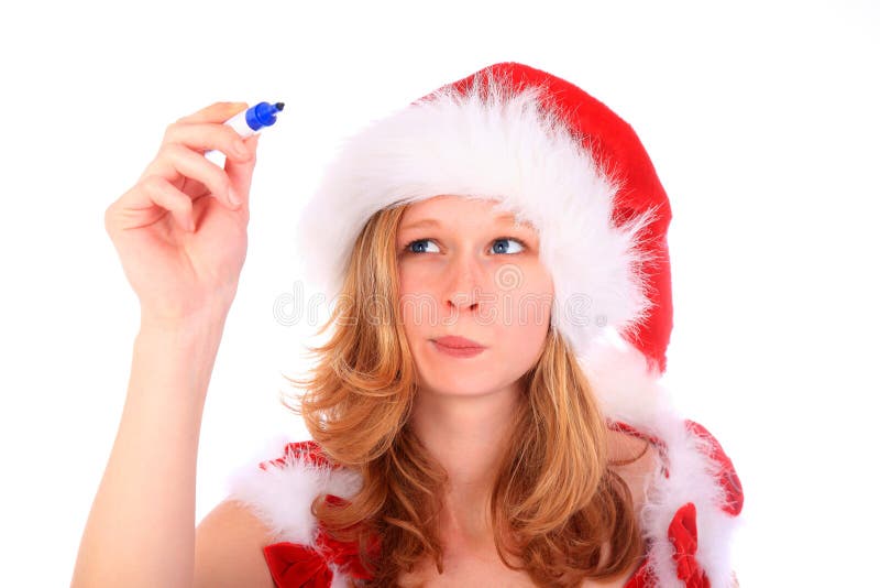 Miss Santa Writing Blue Marker Pen Stock Photos - Free & Royalty-Free ...