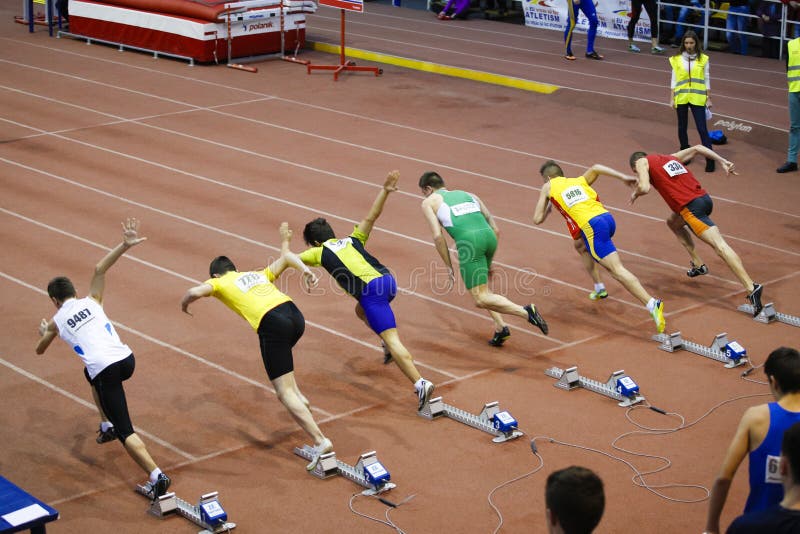 Athletes after the Start of 60 Meters Race Editorial Photo - Image of ...