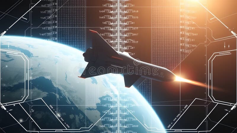 Missile with Digital Data Display in Earth Orbit. Stock Illustration ...