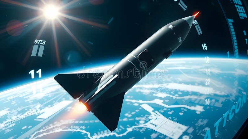 Missile with Digital Data Display in Earth Orbit. Stock Illustration ...