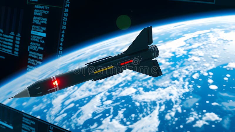 Missile with Digital Data Display in Earth Orbit. Stock Illustration ...