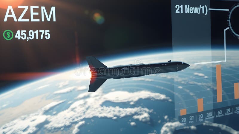 Missile with Digital Data Display in Earth Orbit. Stock Illustration ...