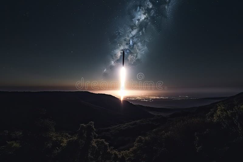 Missile Launch at Night. the Elements of this Image Furnished by NASA ...