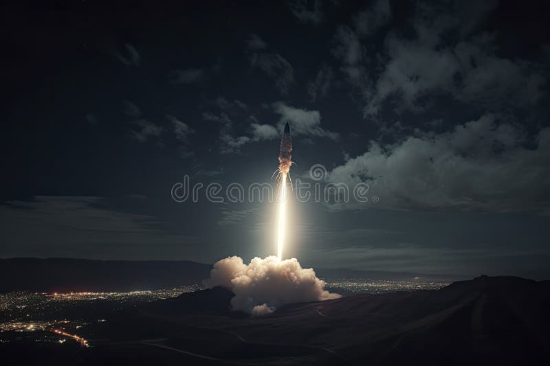 Missile Launch at Night. the Elements of this Image Furnished by NASA ...