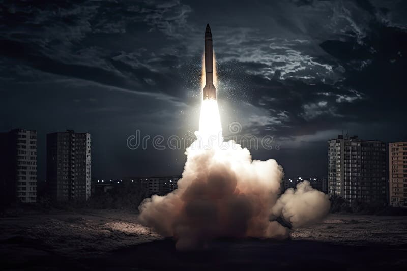 Missile Launch at Night. the Elements of this Image Furnished by NASA Stock Illustration ...